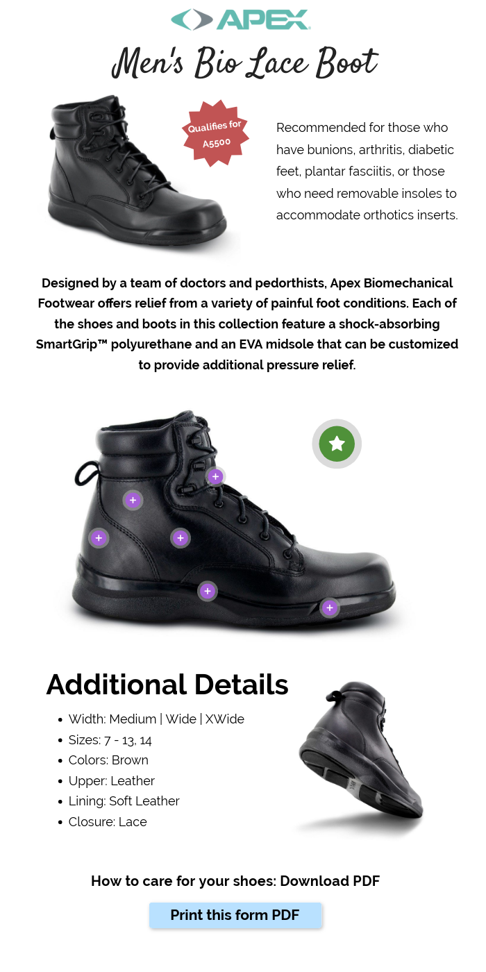 Apex Men's Bio Lace Diabetic Boot | All For Legs