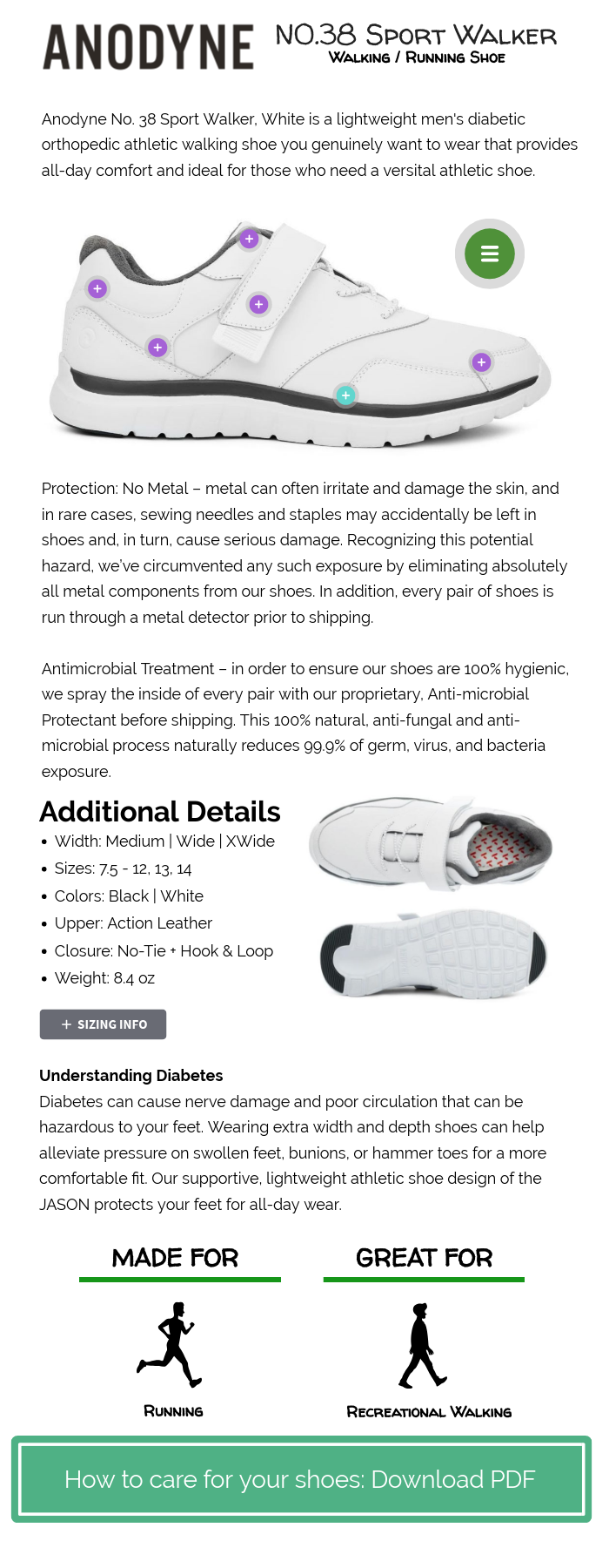 Anodyne Men's No.38 Therapeutic Diabetic Sport Walker, White | Dahl ...