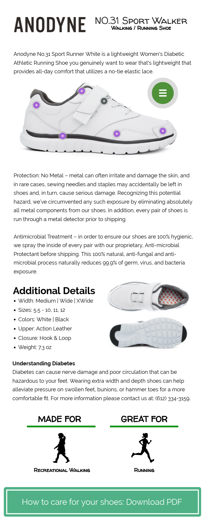 Anodyne Women's No.31 Therapeutic Diabetic Sport Walker, White | Dahl ...