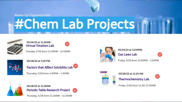 Make-Up Chem Lab Sessions | Genially