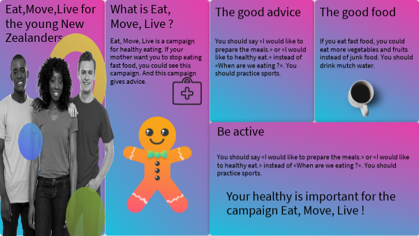 Tâche finale anglais Eat, Move, Live for the young New Zealanders | Genially