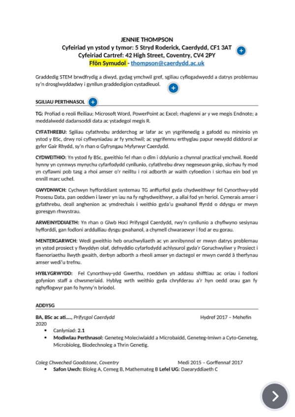Jennifer Thompson - Skills Based CV - Cymraeg | Genially