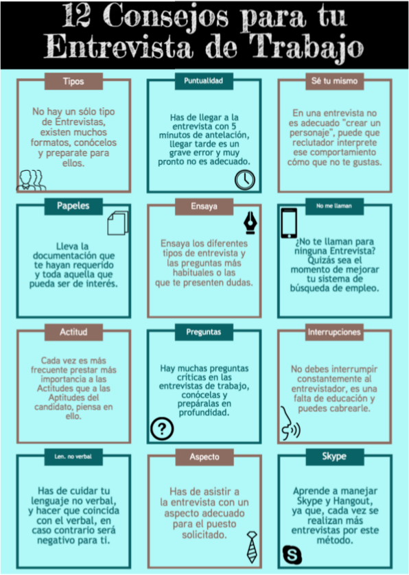12 CONSEJOS para tu entrevista de trabajo | Genially