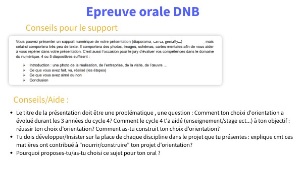 épreuve orale dnb parcours avenir | Genially