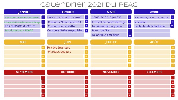 Calendrier du PEAC | Genially
