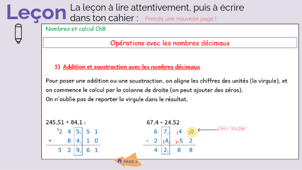 6° addition soustraction avec décimaux | Genially