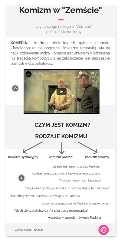 Komizm w Zemście | Genially