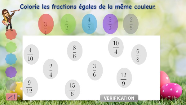 6eme EXOS fractions égalités COLORIAGE mission 2