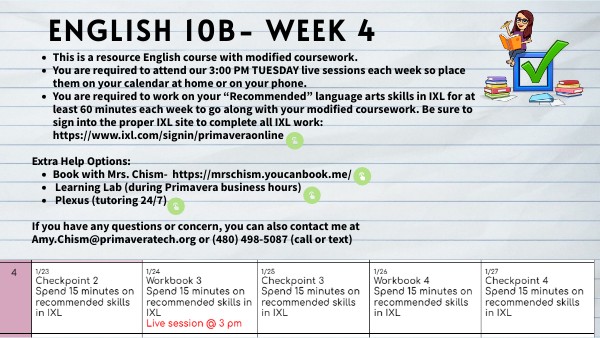 10B S2 Week 4 Checklist
