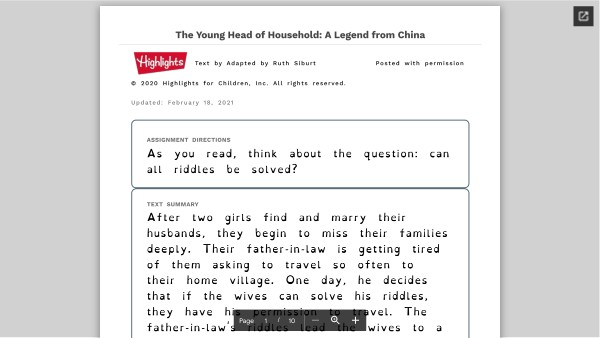 Reading Selection: The Young Head of Household: A Legend from China