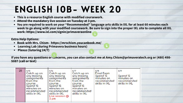 10B S2 Week 20 Checklist