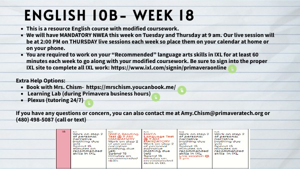 10B S2 Week 18 Checklist