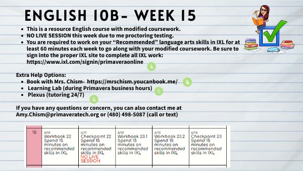 10B S2 Week 15 Checklist