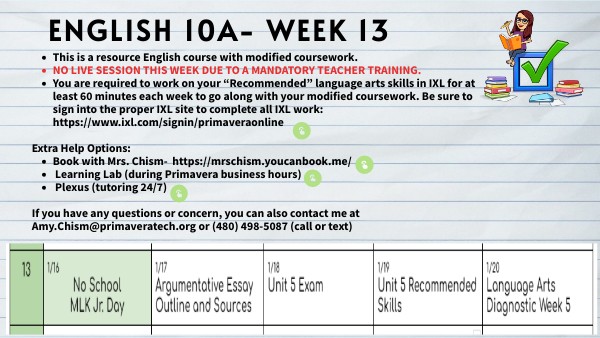 10A A2 Week 13 Checklist