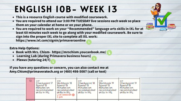 10B S2 Week 13 Checklist