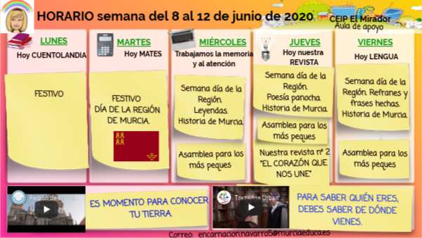 HORARIO SEMANA DEL 8 AL 12 DE JUNIO | Genially