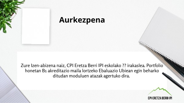 Portfolio ubide B1. Ebaluazioa. | Genially
