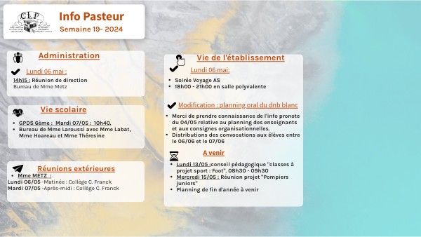 INFO PASTEUR S19-2024 | Genially