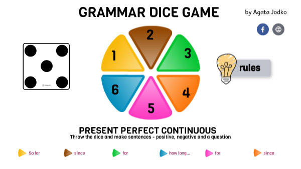 grammar dice game_present perfect continuous | Genially