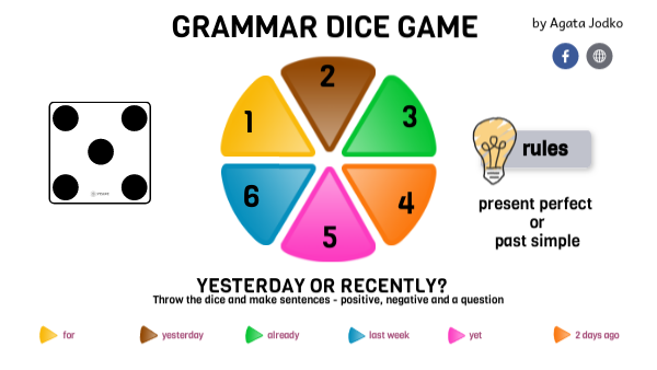 grammar dice game_present perfect or past simple | Genially