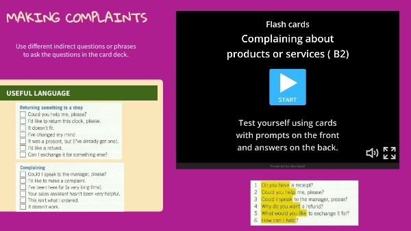 Making complaints Role Plays