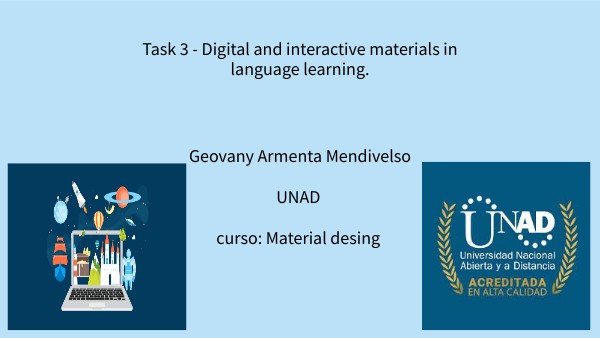 Task 3 - Digital and interactive materials in language learning. | Genially