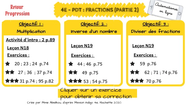 4e- PDT : Fractions (partie 2) | Genially