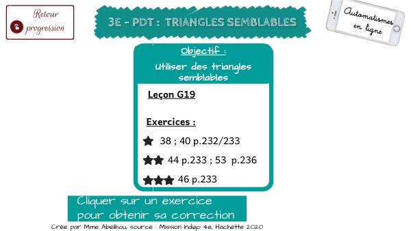 3e- PDT : Triangles semblables | Genially