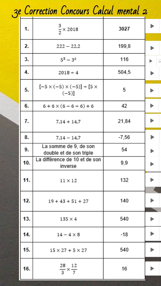 3e Concours calcul mental 2 | Genially