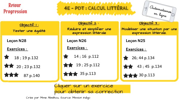 4e- PDT : Calcul littéral partie 1 | Genially