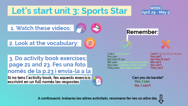 3rd English Unit 3 Sports 1st week | Genially