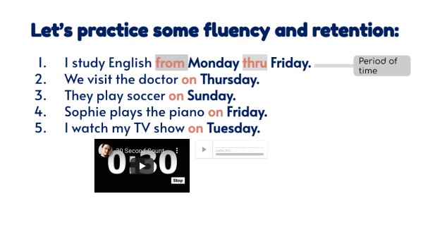 Fluency and retention days of the week | Genially