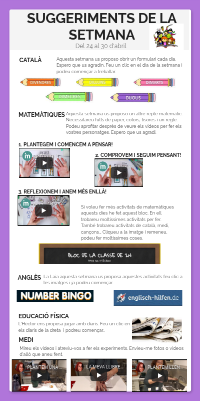 SUGGERIMENTS DE LA SETMANA DEL 24 AL 30 D'ABRIL