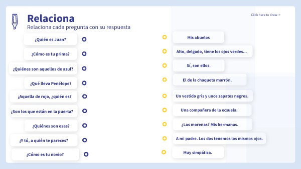 Relaciona pregunta-respuesta descripción física A2 | Genially