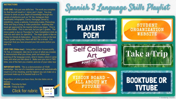 Spanish 3 EOY Learning Portfolio of Language Skills