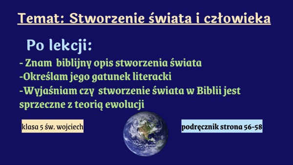 Stworzenie świata i człowieka kl 5 św. Wojciech | Genially