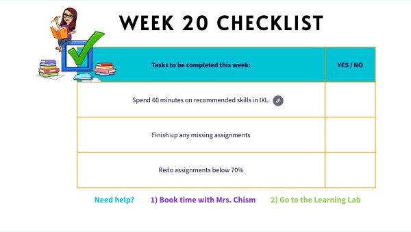9A S1 Week 20 Checklist
