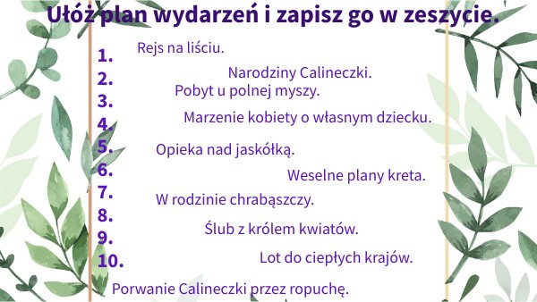 plan wydarzeń-Calineczka | Genially