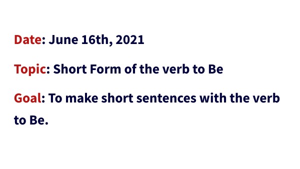 Short form of the verb to Be | Genially