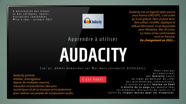 Audacity, les actions de base (Genially Michel Dufreix) | Genially