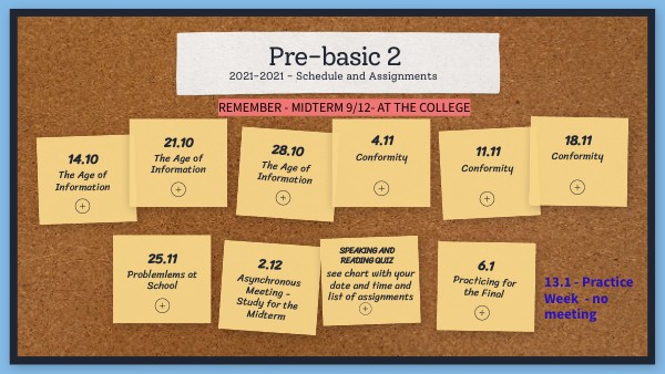 Pre-basic 2 2021-2022 - Schedule and Assignments | Genially