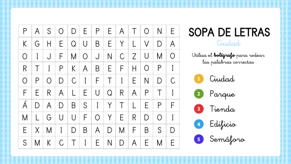 Sopa de letras CIUDAD | Genially