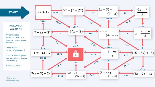Labirynt działań - wyrażenia algebraiczne | Genially