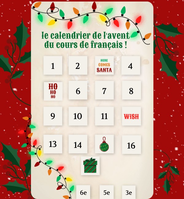 calendrier de l'avent du cours de français | Genially