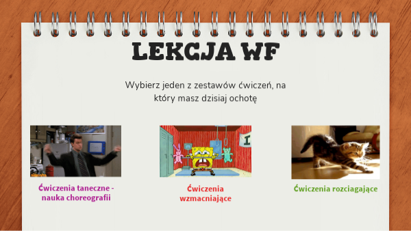 Lekcja wf - wybierz zestaw ćwiczeń | Genially