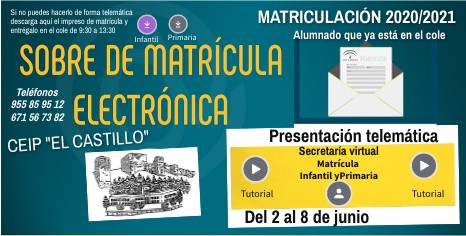 MATRÍCULA TELEMÁTICA 2020/21 CEIP EL CASTILLO
