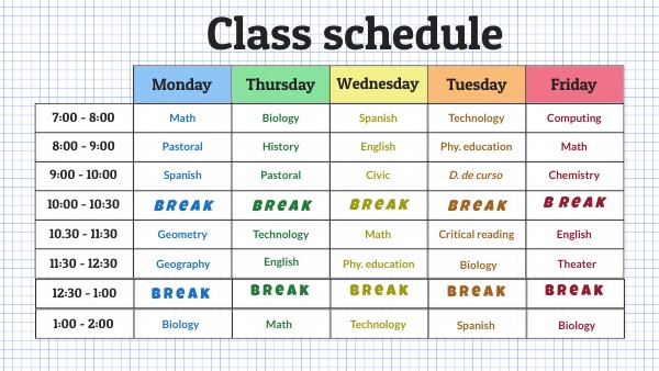 Class schedule | Genially