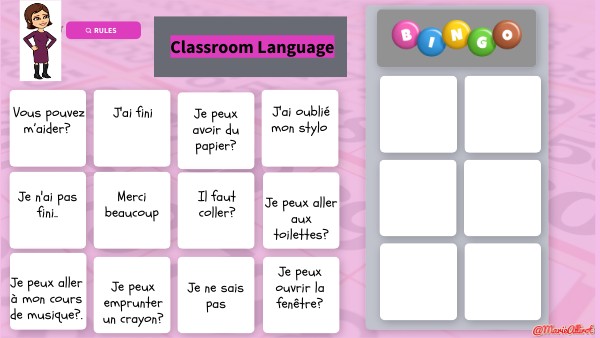 Bingo classroom language | Genially