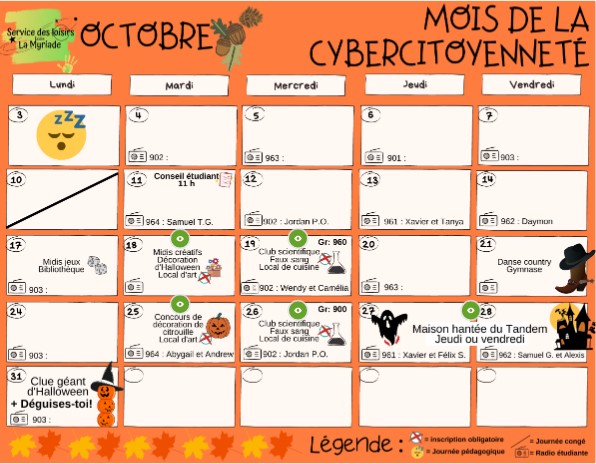 Calendrier octobre