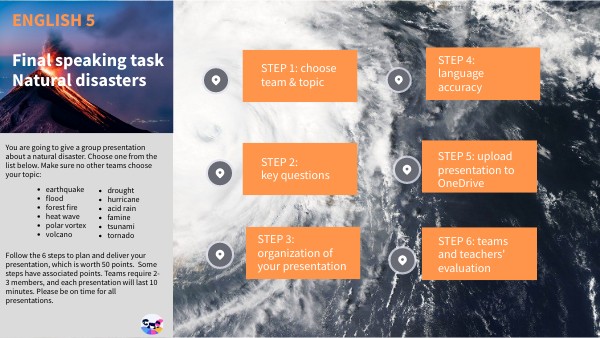 FINAL SPEAKING TASK: NATURAL DISASTERS ENGLISH 5